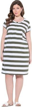 Ulla Popken Femme Grandes Tailles Robe Bellieva en Jersey à Manches Courtes, Fronces latérales. Coton Bio, GOTS Gris Olive 50+ 794921437-50+