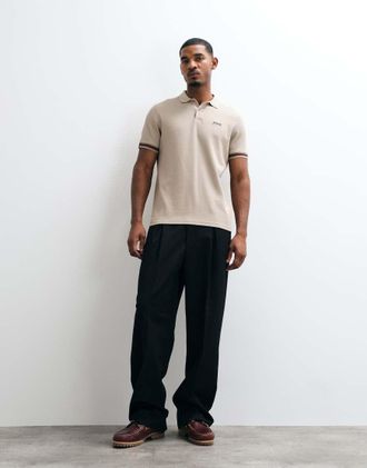 Barbour Horseferry kurz&auml;rmliges Polohemd mit Kontraststreifen in Beige-Grau