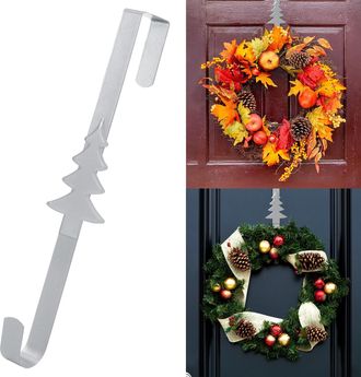 Generic Weihnachtskranzaufh&auml;nger f&uuml;r Haust&uuml;r, verdicktes Metall &uuml;ber der T&uuml;r, 38 cm (silberfarbener Weihnachtsbaum)