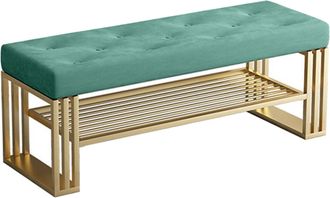 Generic Schuhschrank Schuhbank Schmal Kissen Aus Plüsch Gestell Aus Eisen Gepolsterte Sitzbank mit Gitterablage for Eingangsbereich, Flur, Wohnzimmer, Metallg