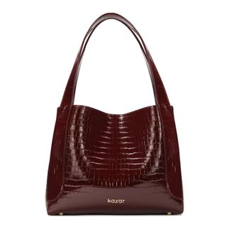 Kazar Schultertasche aus gl&auml;nzendem burgunderfarbenem Leder - - Bags - Damen - Braun - ONE SIZE