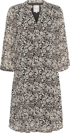 Part Two Part Two Damen Damenkleid aus Chiffon mit 3/4 &Auml;rmeln Kleid, Black Wallpaper Print, 40