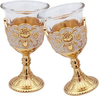 Generic Hohes Weingl&auml;ser-Set - Bunte Wasserkelche aus Glas, hohe Weinkelche im Vintage-Stil | Retro-gepr&auml;gter Weinbecher aus Metall f&uuml;r Zuhause, B&uuml;ro, K&uuml;che, 