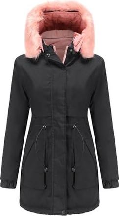 Generic Doudoune Hiver Femme Manteau Capuche Femme Veste Rembourrée D Hiver Pour Avec Col Moelleux Manteau D Ample Doudoune Chaude Chic Black Xxxl