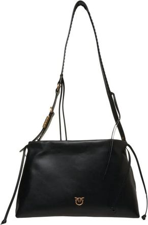 Pinko Pinko Hobo Bags - Structured Black Leather Shoulder Bag With Woven S - Gr. unisize - in Schwarz - für Damen