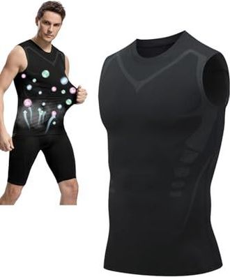 SHEKINI 2025 Ionic Maillot de corps pour homme Compression &eacute;lastique D&eacute;bardeur sans manches Body Shaper, Noir, L