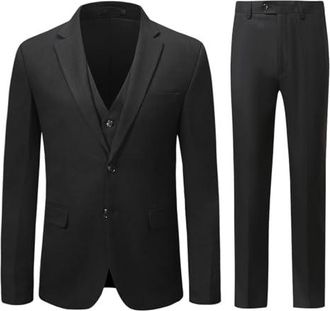 AlltheMen Costume Homme 3 pièces Coupe Slim Mariage Casual Veste Gilet Pantalon 2 Boutons daffaires Noir XXL