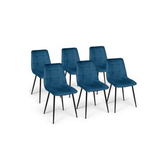 IDMarket 6er-Set Esszimmerst&uuml;hle mila aus blauem Samt