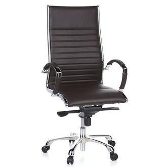 hjh OFFICE 660520 Chaise de Bureau, Fauteuil de Direction Parma 20 Marron en Cuir v&eacute;ritable pour Un Usage intensif, avec accoudoirs en Acier chrom&eacute;, Dossier Haut