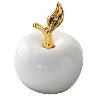 Pretyzoom Keramik Apfel Ornament Mit Goldfarbenem Blatt 4.5 X 3.1 Zoll Realistisches Mini Apfelhandwerk F&uuml;r Wohnkultur Tischdekoration Und Fotografie Requisite