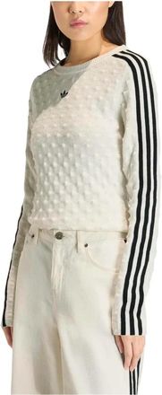 adidas Femme, Pulls, Blanc, Taille: 42 FR T-shirt manches longues moulant en maille textur&eacute;e