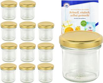 MamboCat 12er Set Sturzgl&auml;ser 167 ml Deckelfarbe Gold to 66 inkl. Diamant Gelierzauber Rezeptheft, Marmeladengl&auml;ser, Einmachgl&auml;ser, Einweckgl&auml;ser, Gl&auml;ser