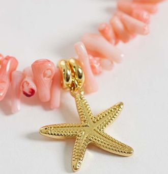 Orelia Collier tendance en plaqu&eacute; or 18 carats &agrave; pendentif &eacute;toile de mer et &eacute;clats imitation corail - Rose-Dor&eacute;
