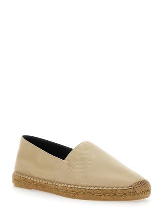 Saint Laurent Mens Beige Espadrilles With Cassandre Embroidery Cotton Shoe