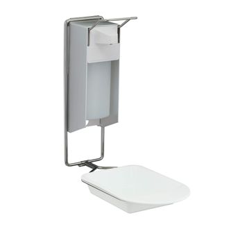 Relaxdays Eurospender 500 ml, Tropfschale, Armhebel, f&uuml;r Desinfektionsmittel & Seife, Aluspender Wandbefestigung, silber, 1 St&uuml;ck