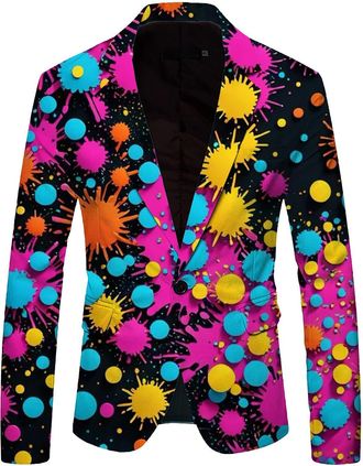 Generic Herren Sakko Bunt Bedruckt Graffiti Farbspritzer - Casual Fit Anzugjacke f&uuml;r Karneval Fasching Party - M&auml;nner Blazer Modisch Muster Kost&uuml;m f&uuml;r Festiva