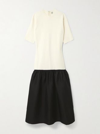 Toteme Twinflower Midikleid Aus Rippstrick Und Cr&ecirc;pe Aus Einer Woll-seidenmischung Mit Raffung - Ecru