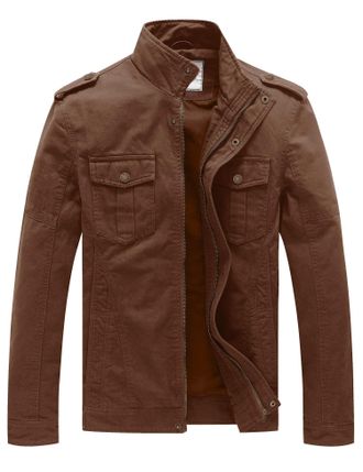 WenVen Herren &Uuml;bergangsjacke Leichte Fr&uuml;hling Jacke Milit&auml;r Jacken &Uuml;bergang Kurz Sommerjacke Braun XXL