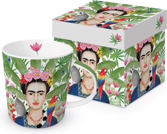 ppd Tasse Sommer Frau mit exotischen Tieren aus Porzellan im passenden Geschenkkarton. Motivtasse f&uuml;r den gedeckten Tisch und als Geschenk 0,4L x H9.7cm