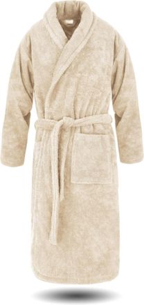Normani Luxus Bademantel | Saunamantel Flee 450 g/sm aus 100% Baumwolle f&uuml;r Damen und Herren in XS-8XL Farbe Beige Gr&ouml;&szlig;e 5XL