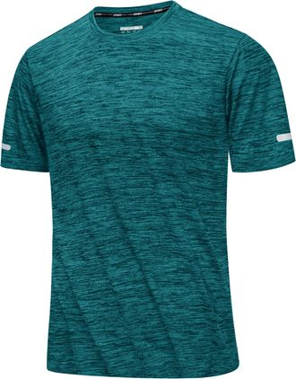 Magcomsen Herren Meliert Sport T-Shirts Schnelltrocknend Funktionsshirts mit Reflektorstreifen Atmungsaktiv Wandershirt Leicht Trainingsshirt Ohne Etiketten Jad