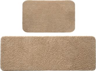 Miulee Badematte Duschvorleger Badvorleger Flur 2er Set rutschfest Matte Teppiche Badteppich Badezimmerteppich Waschbar Saugf&auml;hig f&uuml;r Bad Wohnzimmer Beige 40
