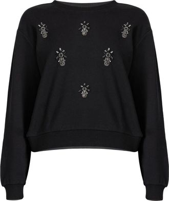 Kocca Femme, Sweatshirts et sweats &agrave; capuche, Noir, Taille: 36 FR SweaT-shirt D&eacute;contract&eacute; &agrave; Manches Longues Orn&eacute; de Bijoux