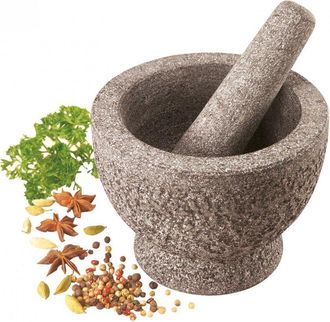 axentia Granitmörser in Granitfarben, Mörser mit Stößel, Gewürzmörser in schwerer Ausführung, Maße: ca. 15 x 15 x 11 cm