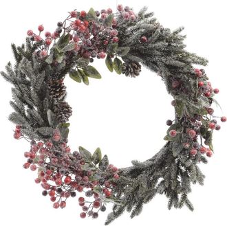 Kaemingk 685141 Kranz mit Beeren und Zapfen, gefrostet, PE, innen, Durchmesser 60 cm