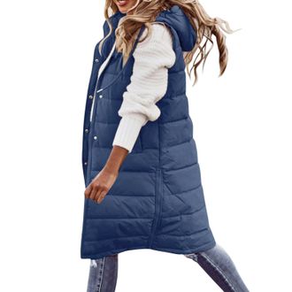 Generic Steppweste Damen Daunenweste Weste Warmer Daunenmantel Hooded Leichte Gesteppte Weste Jacke Lange Dicker Lose Slim Zip Gilet F&uuml;r Damen M&auml;dchen Winter 