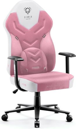 Diablo X-Gamer 2.0 Gaming Stuhl Bürostuhl Stoffbezug Ergonomisches Design Lendenwirbelkissen Softpadauflage (Rosa-Weiß)
