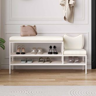 Generic 3-stöckige Aufbewahrungsbank Mit Lederkissen Und Metallrahmen for Den Eingangsbereich Und Das Schlafzimmer, Gepolsterte Fußstütze, Platzsparender Mode