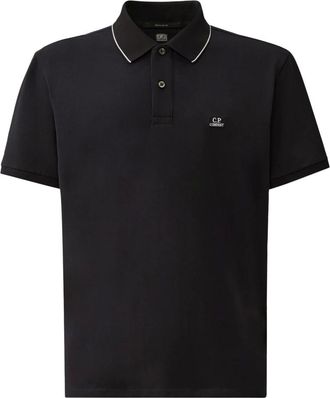 C.P. Company C.p. Company, Homme, Tops, Bleu, Taille: 2XL Polo Logo Manches Courtes en Piqu&eacute; Stretch