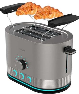 Cecotec Vertikaler Toaster aus Edelstahl mit Doppelkurzer Schlitz Shine&Toast Double. 850W, Kapazität für 2 Scheiben, Breite Schlitze von 3,8 cm, Leuchtring, 