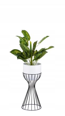 HowHomely Moderne Blumenst&auml;nder Metall 46 cm Hoch mit Wei&szlig; Blumentopf Rund 18 cm &Oslash; auf Robuste Schwarz St&auml;nder - Pflanzenst&auml;nder zur Dekoration Innenr&auml;umen