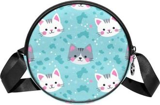 Generic Sac &agrave; bandouli&egrave;re rond pour femme, joli chat, petit sac &agrave; bandouli&egrave;re avec fermeture &eacute;clair, bretelles r&eacute;glables, sac &agrave; main rond d&eacute;contract&eacute; pour fem