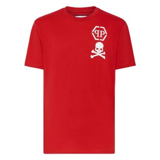 Philipp Plein Homme, Tops, Rouge, Taille: 2XL T-shirt Col Rond MC Skull&Bones