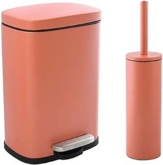 Spirella Treteimer-Set + WC-B&uuml;rste aus Stahl AKIRA - Soft-Close, Anti-Fingerabdruck - 21,4 x 17,6 x 30 cm - 5L - Terrakotta