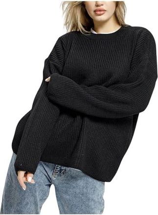 Generic 2026 Vestes pour femmes automne et hiver col rond pull ample &agrave; manches longues veste pull veste, Noir, XL