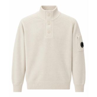 C.P. Company Lambswool GRS Half Button Lens Pullover - - Knitwear - Herren - Wei&szlig; - L