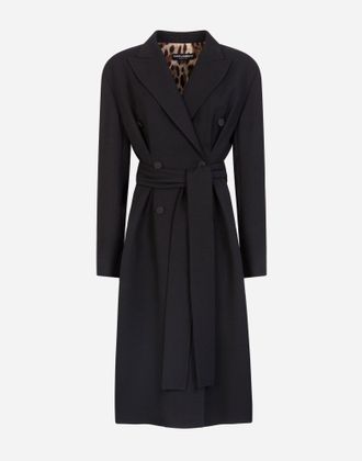 Dolce & Gabbana Zweireihiger Mantel Aus Crêpe Mit Gürtel - Frau Mäntel Und Jacken Schwarz 46