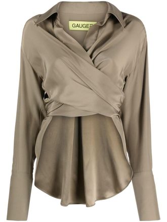 Gauge81 chemise cache-coeur Sabinas en soie - Vert