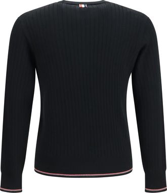 Thom Browne Ribbed Crewneck with 4-Bar Stripe Sweater - Black