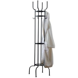 Loberon Kleiderständer York, klassischer Art-Déco-Stil, Schlichte, schmale Form, rundum mit praktischen Haken, Ordung, Aufbewahrung, Eisen, schwarz