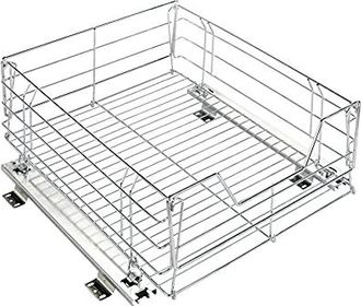 Maximex WENKO Schrankauszug Mod. Maxi praktischer Aufbewahrungskorb mit Schienensystem aus verchromtem Stahl für optimalen Stauraum Maße 50 x 23 x 50 cm