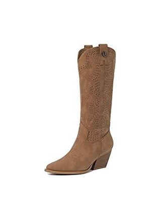 Queen Helena Camperos Bottes Texani perfor&eacute;es avec talon Western Cowboy &agrave; bout bottines avec fermeture &eacute;clair lat&eacute;rale pour femme X28-100, cuir, 39 EU