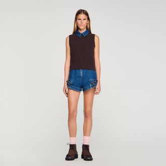 Sandro Pull en maille et denim