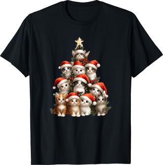 Nastrovje Potsdam Weihnachtsbaum, Christmas, Katzen, Weihnachten, Geschenke T-Shirt für Kinder - Schwarz, Größe 36, EU 36/38, Unisex, Klassisch, Cartoon, Winter, Weihna
