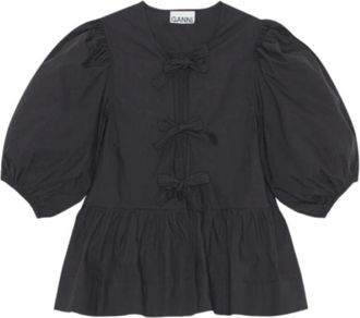 Ganni Femme, Blouses et Chemises, Noir, Taille: 36 FR Chemisier &agrave; Manches Courtes et Col en V