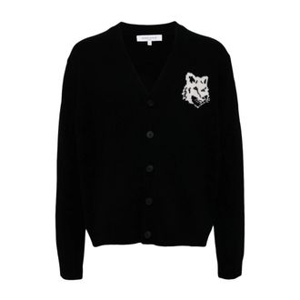 Maison Kitsun&eacute; Fox Head Wool Cardigan Sweaters Black - - Knitwear - Herren - Schwarzk - XL